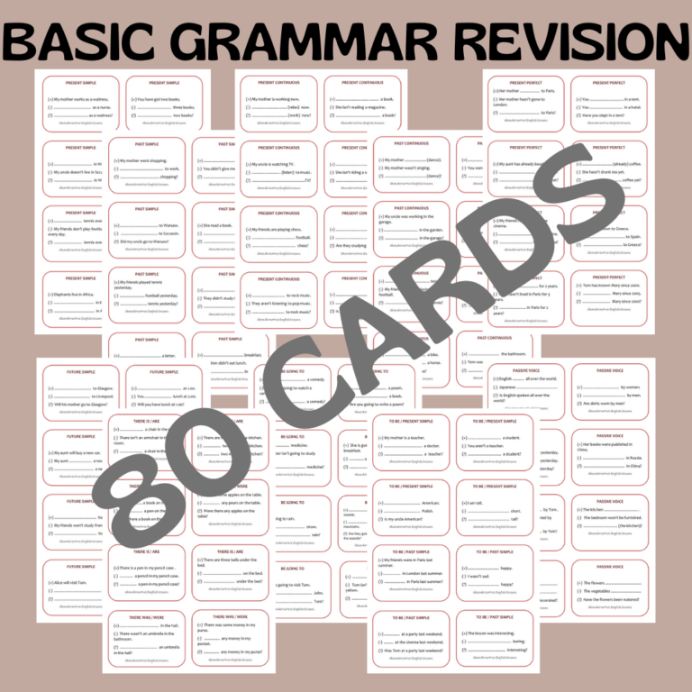 BASIC GRAMMAR REVISION CARDS - ideas4creative.English.lessons