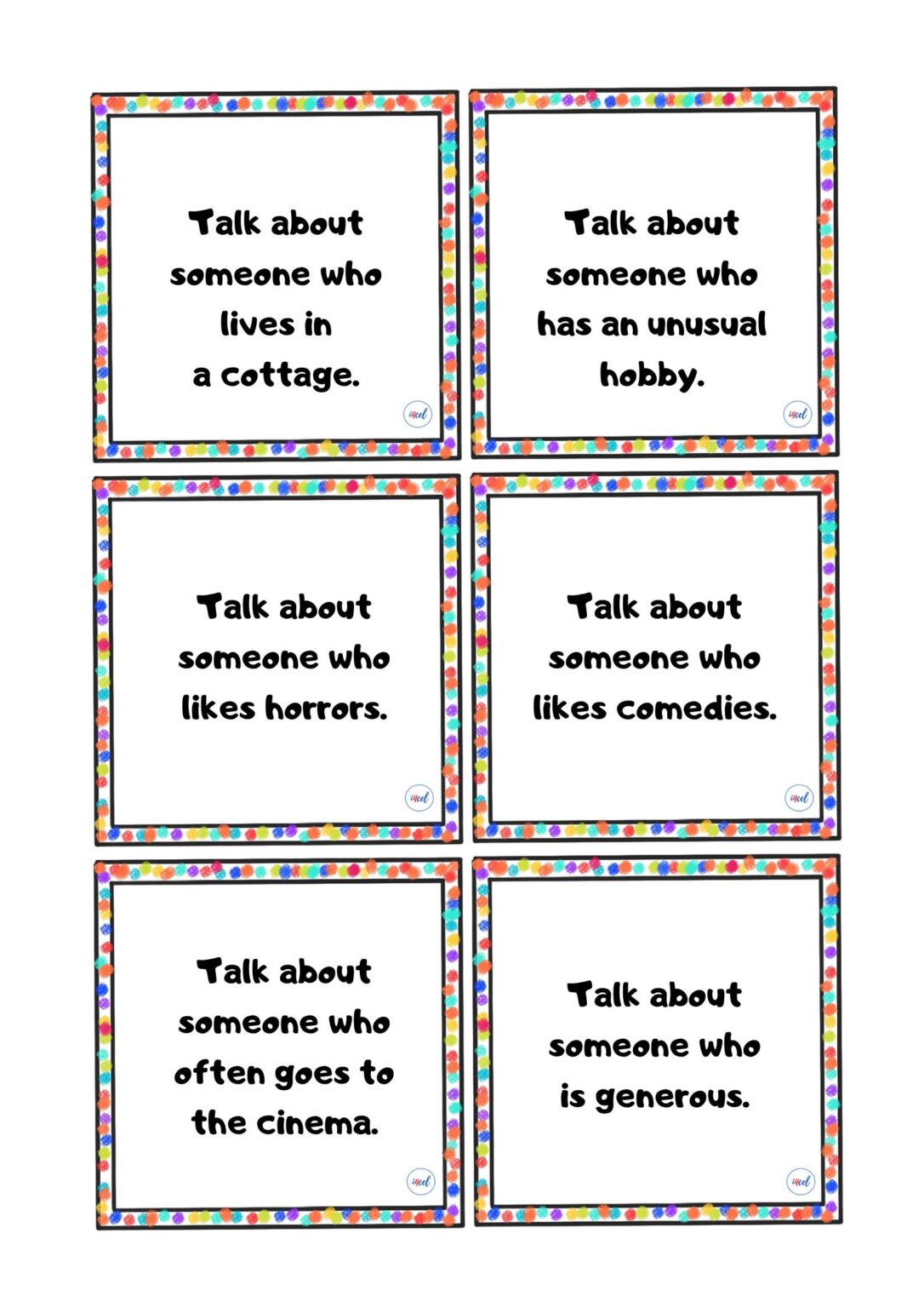 TALK ABOUT SOMEONE WHO… CARDS - ideas4creative.English.lessons