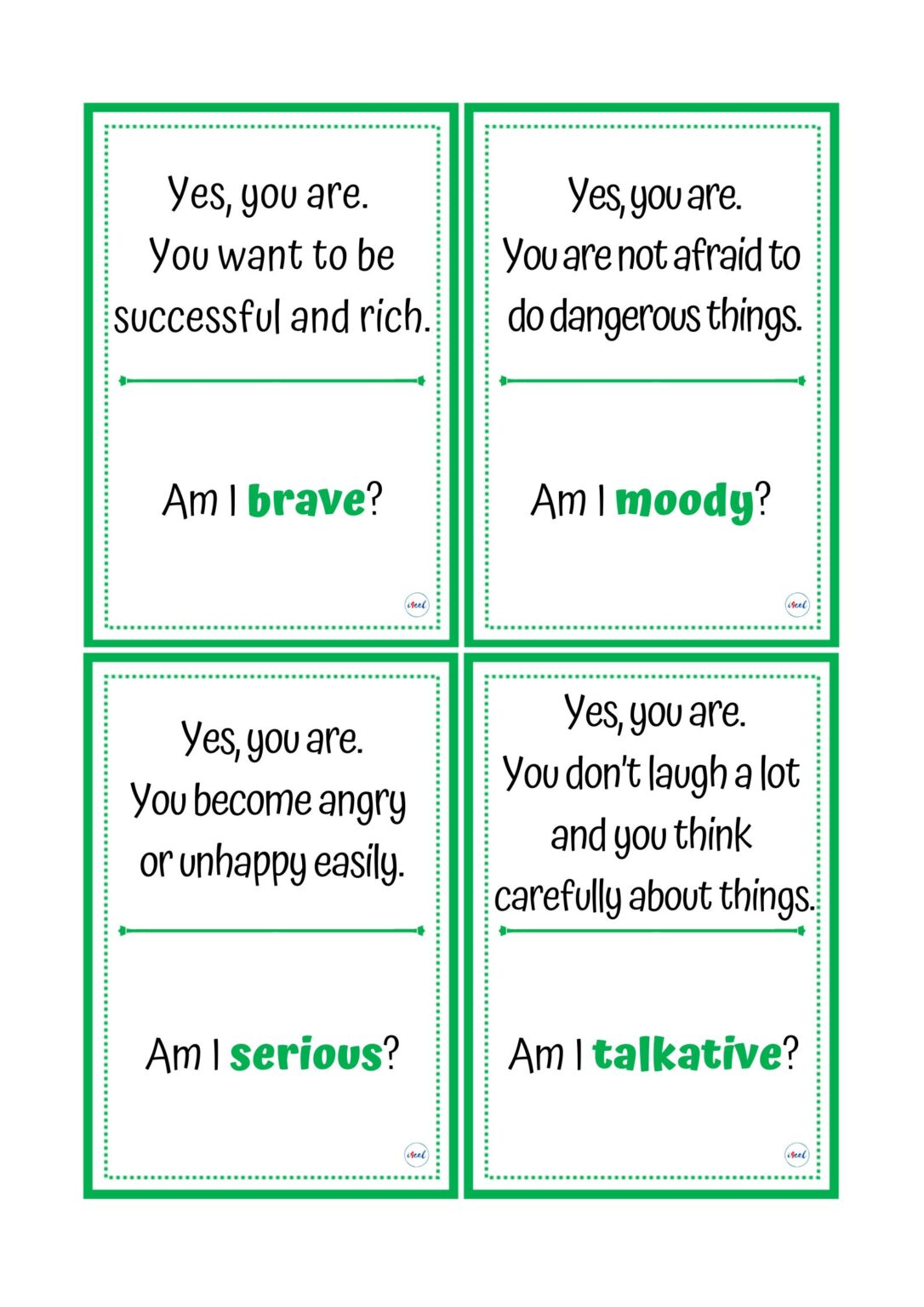 PERSONALITY ADJECTIVES CARD GAME - ideas4creative.English.lessons