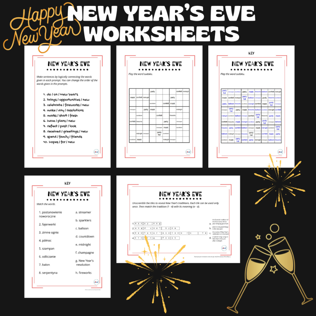NEW YEAR’S EVE WORKSHEETS - ideas4creative.English.lessons